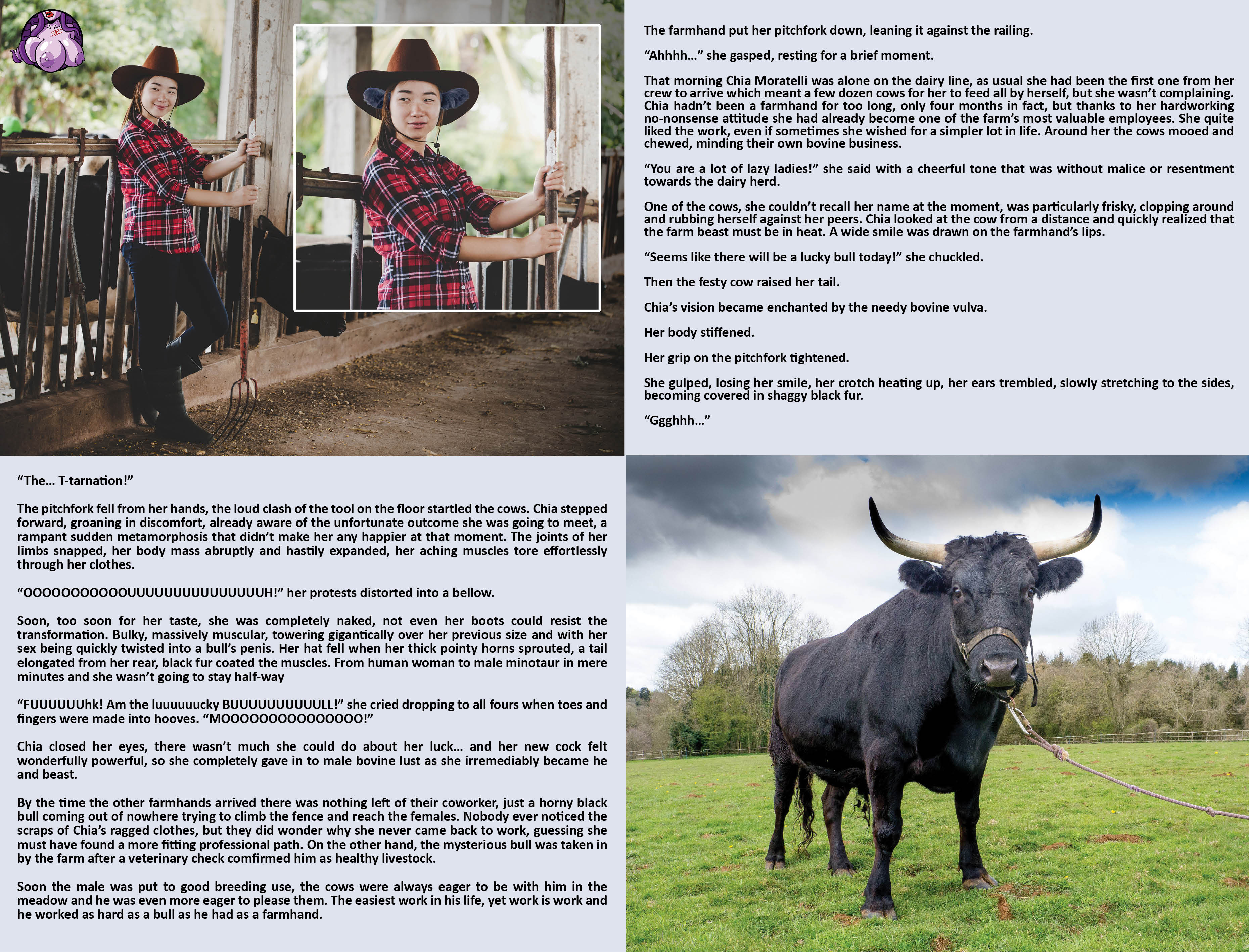 Femme equals Bull: Farmhand (Woman into bull TF caption by SkS)♀️ ️♂️🐂 ...